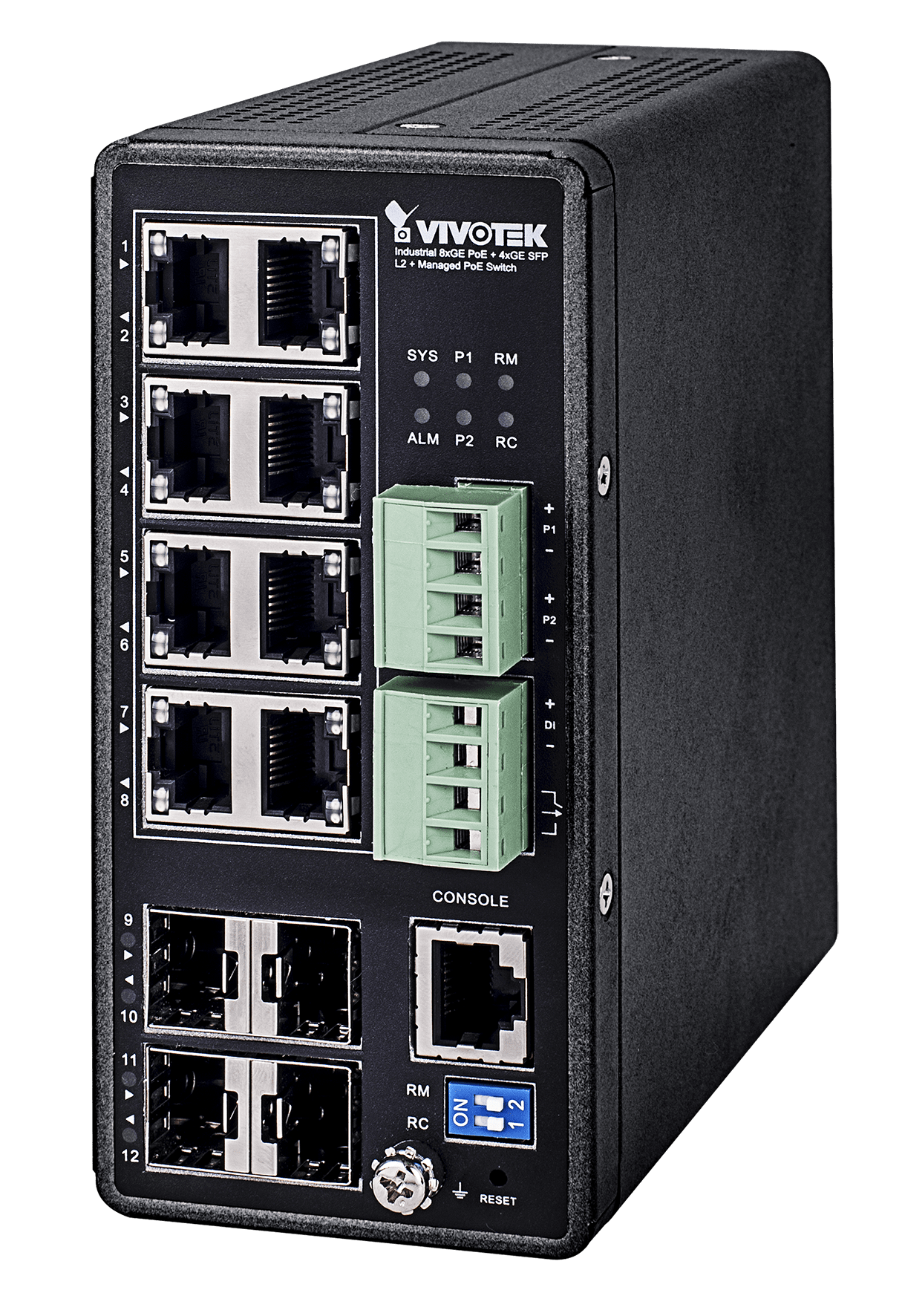 Vivotek Industrial VivoCam L2+ 8xGE PoE + 4xGE SFP Managed PoE Switch